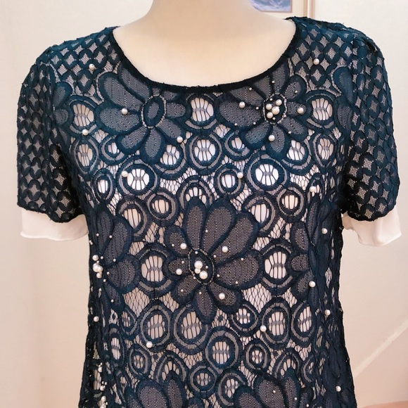 Tops | Brand New Navy And Pink Ribbon Blouse | Poshmark